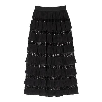 Maje时尚黑色蛋糕半身裙长裙