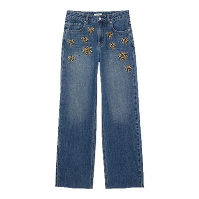 SANDRO仿钻阔腿棉质牛仔裤