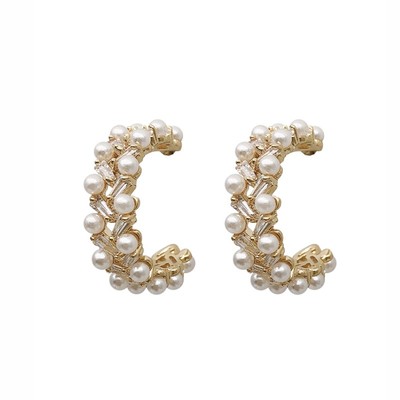 韩国东大门新款网红水钻珍珠银针