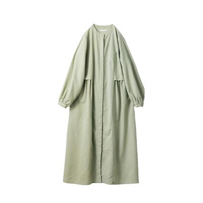 豆绿色衬衫裙宽松百搭长裙早春