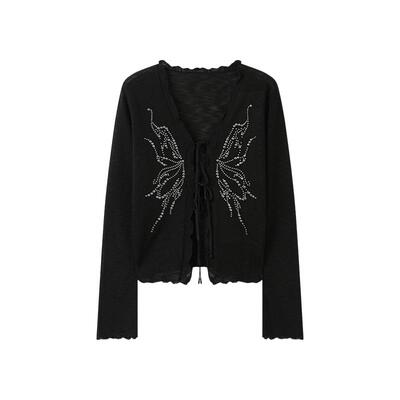 西町村屋复古感开衫女装2026夏季新款蝴蝶烫钻短款外套XABB10670