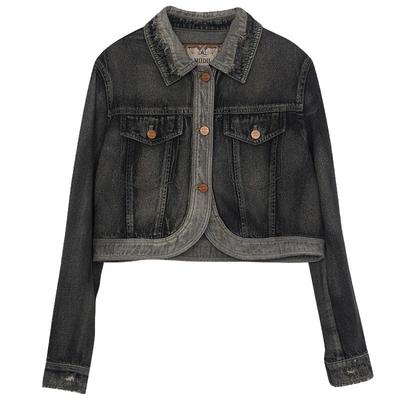 谜底牛仔外套女秋季新品复古风翻领短款水洗牛仔服243MW1049