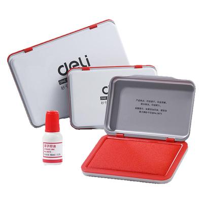 得力快干印台红色印章合同盖章财务专用办公用品印油盒指纹按手印用印泥黑色速干便携大容量耐用圆形印台批发