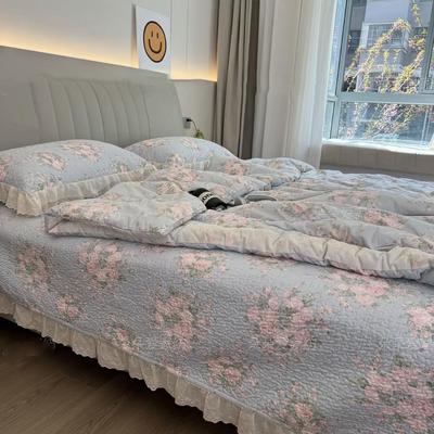 复古花边纯棉被子四件套床盖三件套夹棉床单可机洗双人春秋被夏被