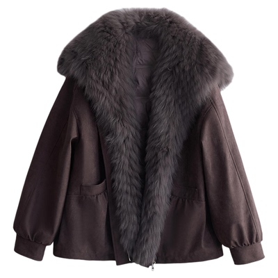 复古狐狸毛领羽绒服女