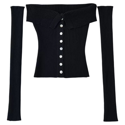 Lovedeath黑色一字肩抹胸针织衫