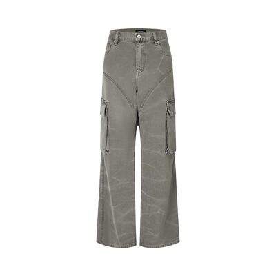 做旧灰风琴口袋伞兵工装裤