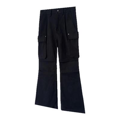 复古微喇工装裤大口袋做旧磨毛