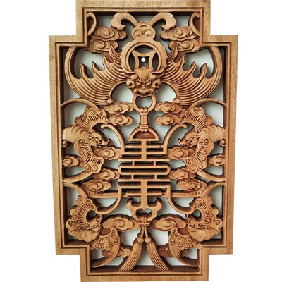 东阳木雕香樟木长方形壁挂装饰