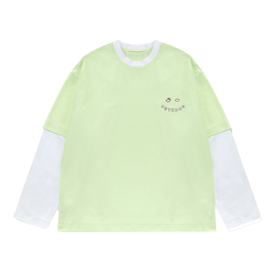 【买一送一】明星同款PSYCHOS假两件笑脸滑板印花长袖T恤秋男女款