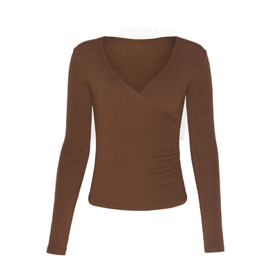 高弹V领针织亲肤套头打底衫女