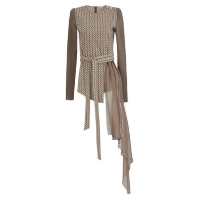 墨蒂珂长袖V字纹不对称摆上衣