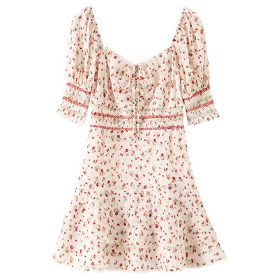 BANANA BABY2026年新款甜美氛围感碎花连衣裙女撞色显瘦短裙