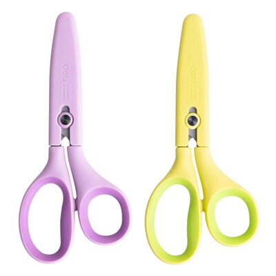 得力圆头设计保护套学生安全剪刀