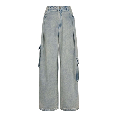 阿迪达斯三叶草大口袋工装裤宽松阔腿裤2026春女牛仔长裤 KU9533