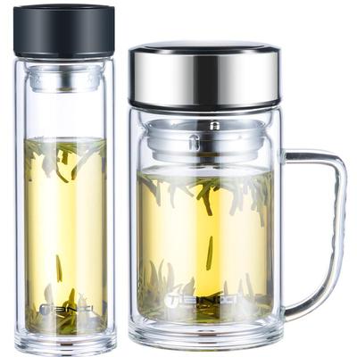 男士高档大泡带盖透明双层玻璃杯