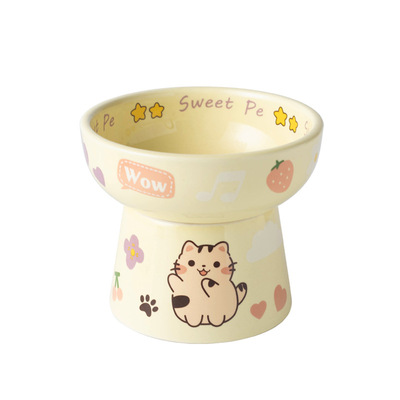 陶瓷高脚护颈防黑下巴猫食盆