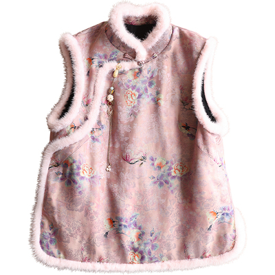 云澍新中式水貂毛印花盘扣马甲