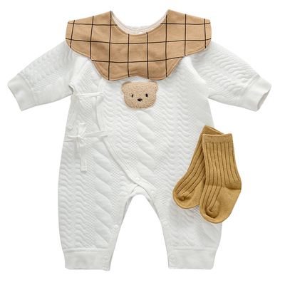 新生儿春款夹棉连体衣服空气棉