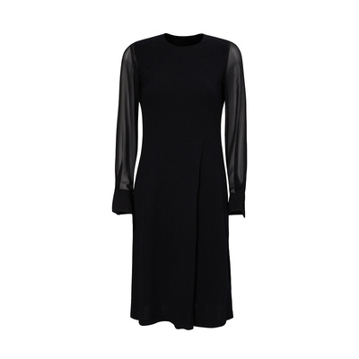 【精工系列】LESS春季黑色长袖连衣裙女山羊绒拼接裙子2N2G13250