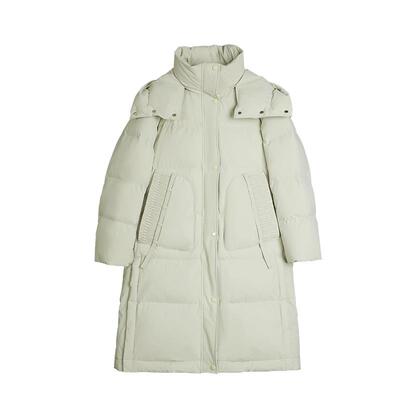ELLE90白鸭绒中长款连帽羽绒服