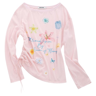 CLIMAX VISION轻氧感凉爽莱赛尔遮阳罩衫T恤花卉烫钻斜肩长袖衫