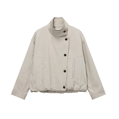 loeuvre双排扣高领短外套女通勤