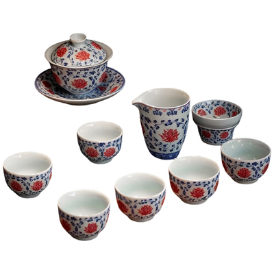 景德镇复古风青花釉里红缠枝莲