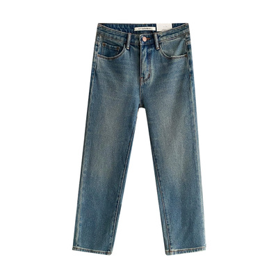 代嘉儿82391牛仔裤女24韩版显瘦显高直筒九分裤欧货四面弹烟管裤