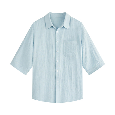 霞湖世家男士亚麻衬衫中袖