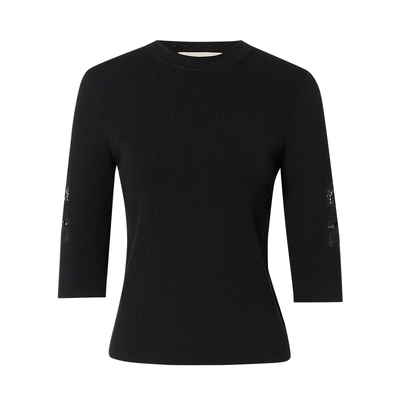 珂思羊毛桑蚕丝修身圆领套头小衫