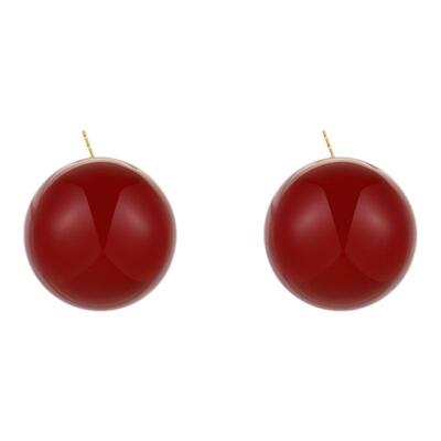 红珠国韵耳钉女复古红色耳环圆球