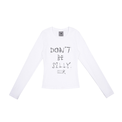 FDR官方店 字体印花美式复古圆领长袖t恤女薄款修身显瘦打底上衣