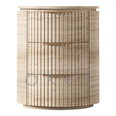 侘寂风Byron简约天然罗马洞石设计款别墅卧室3抽圆形大理石床头柜