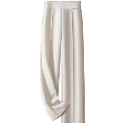 高端休闲羊绒直筒裤女秋冬2025新款窄版阔腿裤高腰垂感毛呢裤长裤