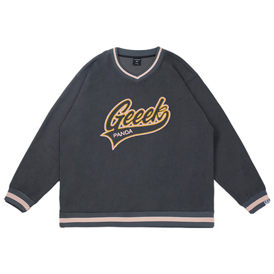 韦恩泽维尔秋季套头V领刺绣卫衣