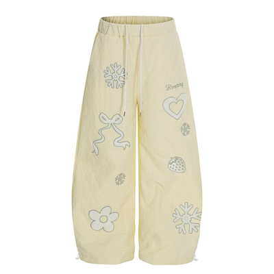 美式雪花刺绣阔腿棉裤
