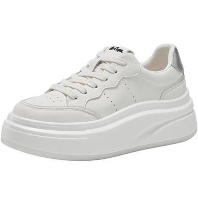 Lee Cooper透气厚底小白鞋女百搭冲孔增高运动鞋潮流轻便软底板鞋