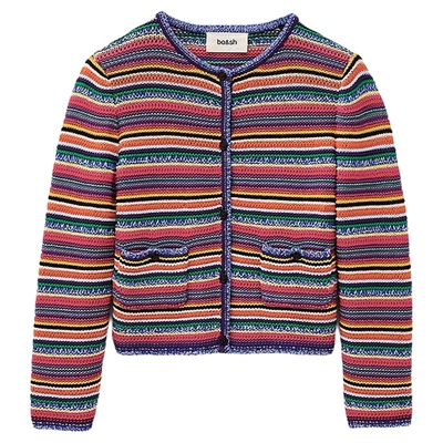 bash2026新款春季复古彩色条纹开衫短款圆领休闲针织衫女1E26FANN