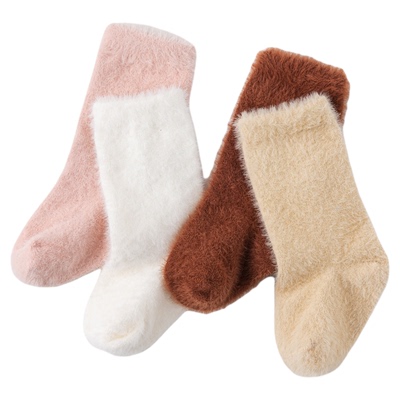 秋冬加厚毛绒新生儿地板袜2双装