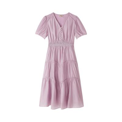 诗篇专选夏法式v领泡泡袖天丝莱赛尔收腰显瘦连衣裙