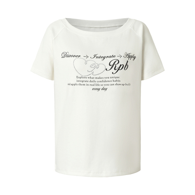 RPB BRAND 莫代尔天丝凉感舒适斜肩露肩落肩袖宽松慵懒短袖T恤女