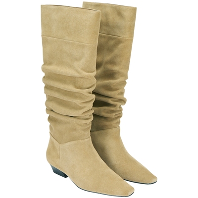 【商场同款】太平鸟黄色高筒时尚仿麂皮绒靴子2025新款A1ZCF4350