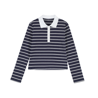 MULVAN【现货7折】闲日旧梦 撞色条纹长袖t恤女松弛休闲纯棉上衣