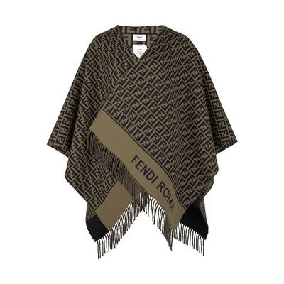 FENDI字母提花流苏斗篷披风女士