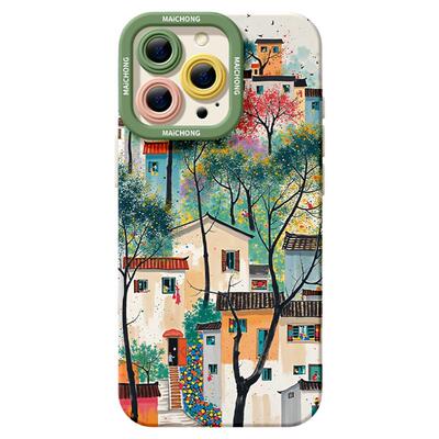 适用苹果17手机壳女款iphone16pro保护套13mini全包14防摔11/12/xs软外壳7plus硅胶8高级15古风se小城max水墨