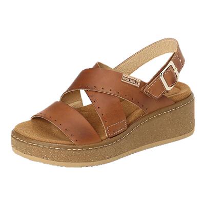 Pikolinos派高雁夏季牛皮露趾坡跟一字式扣带休闲凉鞋PM254902