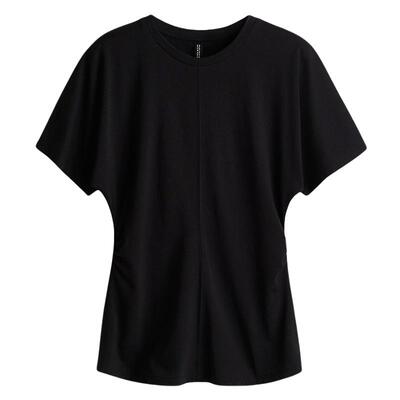 HM女装T恤夏季圆领垂褶喇叭形褶饰收腰短袖上衣1308427