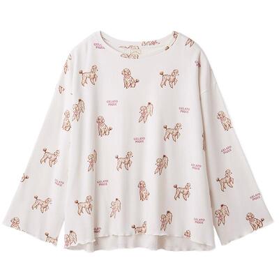 gelato pique25秋冬新品女睡衣贵宾犬满印长袖T恤居家PWCT255327