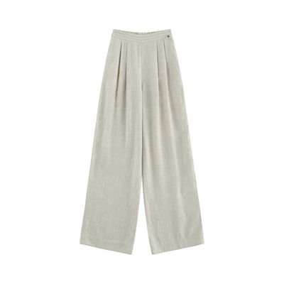 天丝苎麻捏褶松紧腰休闲裤